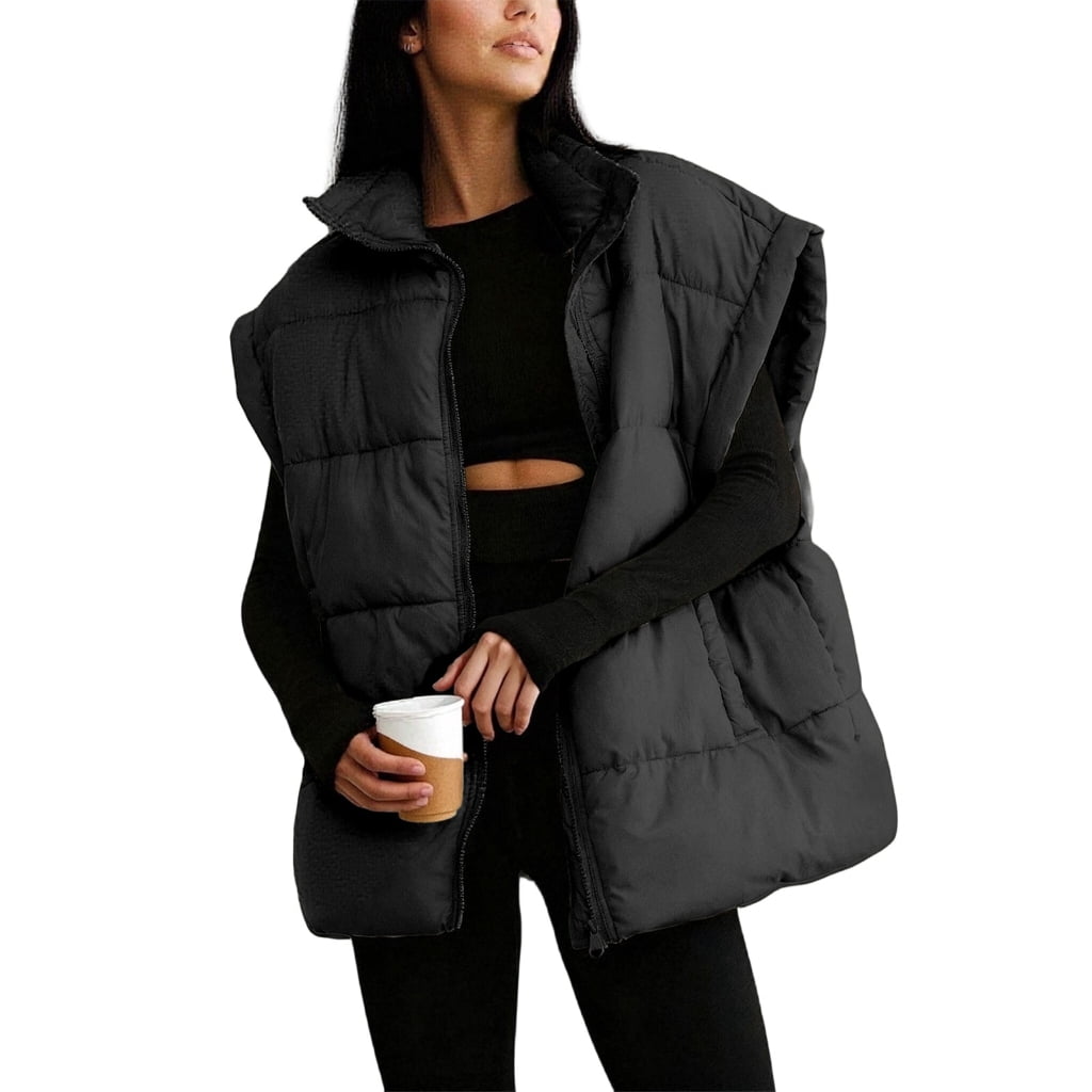 Aellinatey Womens Puffer Vest Stand Collar Full Zip Sleeveless Bubble ...