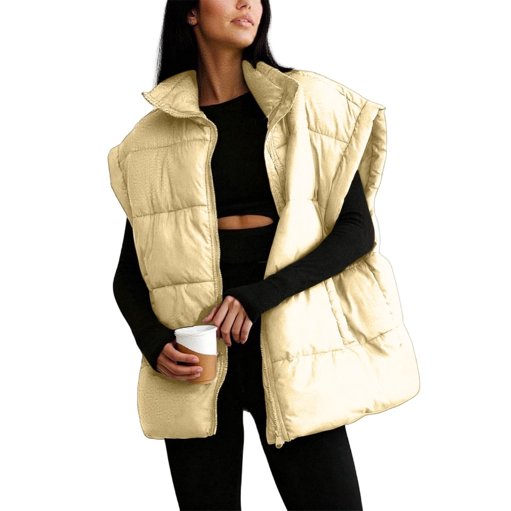 Aellinatey Womens Puffer Vest Stand Collar Full Zip Sleeveless Bubble ...