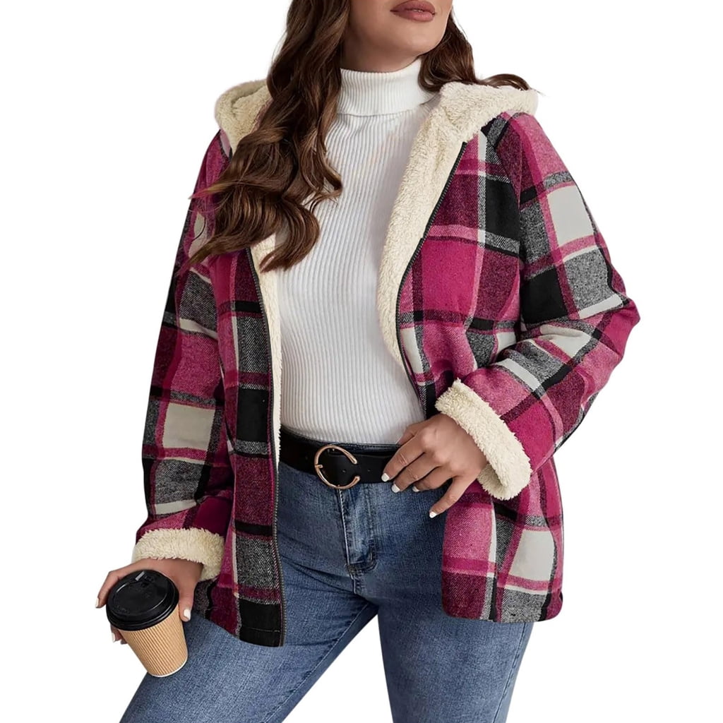 Aellinatey Womens Shacket Jacket Hooded Long Sleeve Zip Up Warm Coat ...