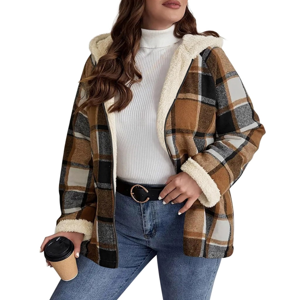 Aellinatey Womens Shacket Jacket Hooded Long Sleeve Zip Up Warm Coat ...