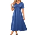 Aellinatey Womens Short Sleeve Dress Casual V-Neck Maxi Dresses A Line ...