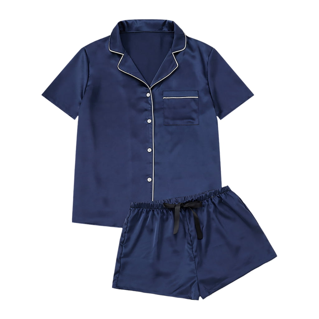 Aellinatey Womens Silk Satins Pajamas Short Sleeve Loungewear 2Pieces ...