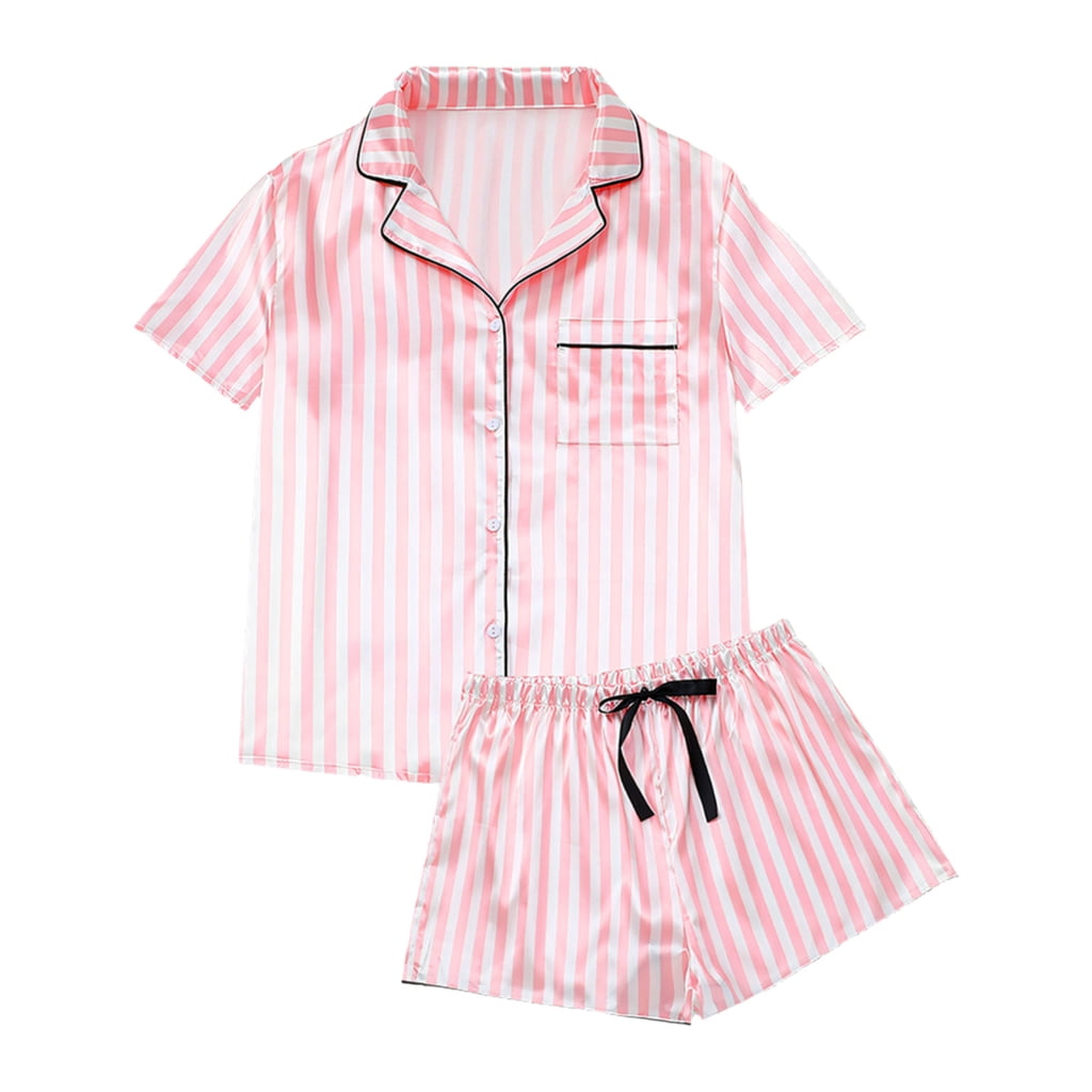 Aellinatey Womens Silk Satins Pajamas Short Sleeve Loungewear 2Pieces ...