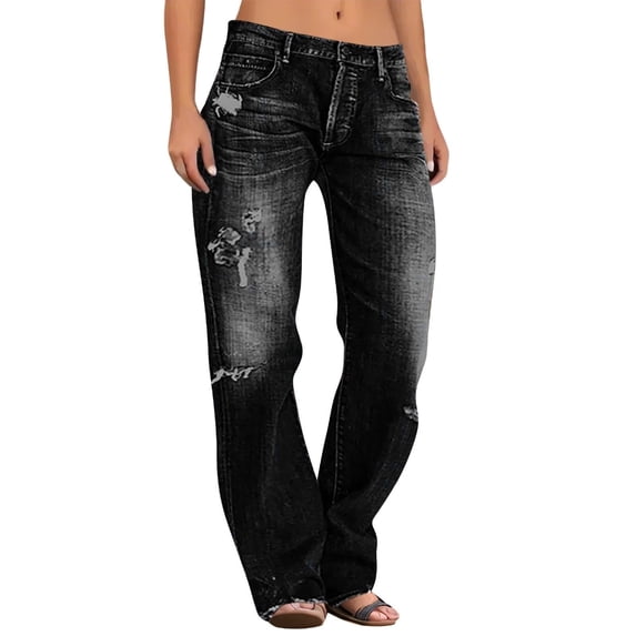 Aellinatey Womens Straight Leg Jeans Button Down Low Rise Ripped Jeans ...