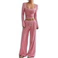 Aellinatey Womens Striped 2 Piece Sets Square Neck Top Cropped Tunic ...