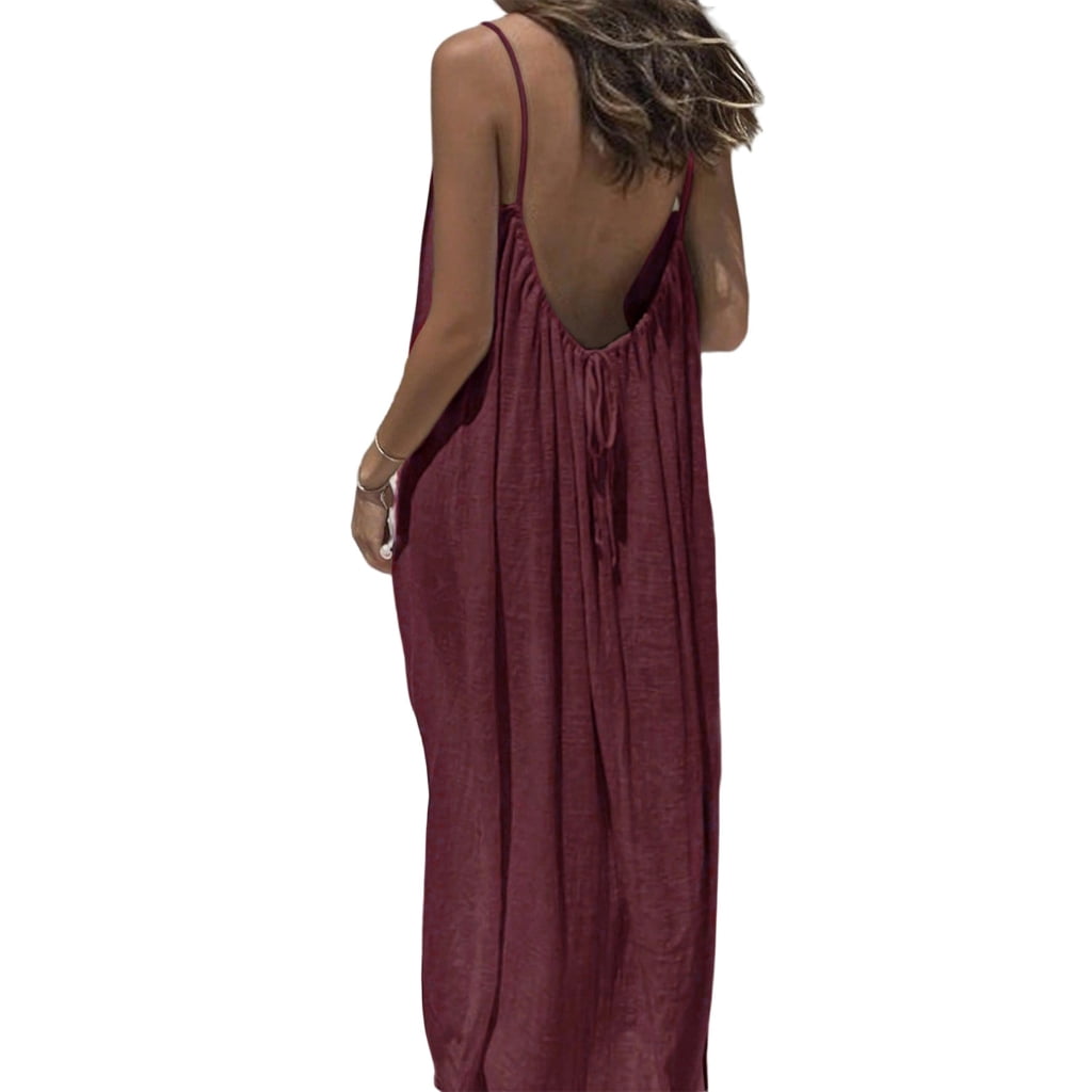 Aellinatey Womens Summer Casual Sleeveless Backless Cami Dress Beach ...