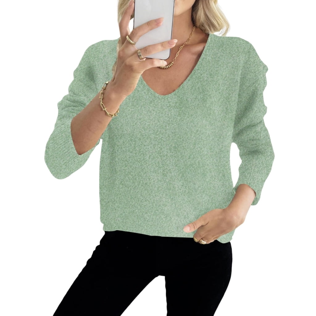 Aellinatey Womens Sweaters V Neck Knit Pullover Sweater Casual Loose ...