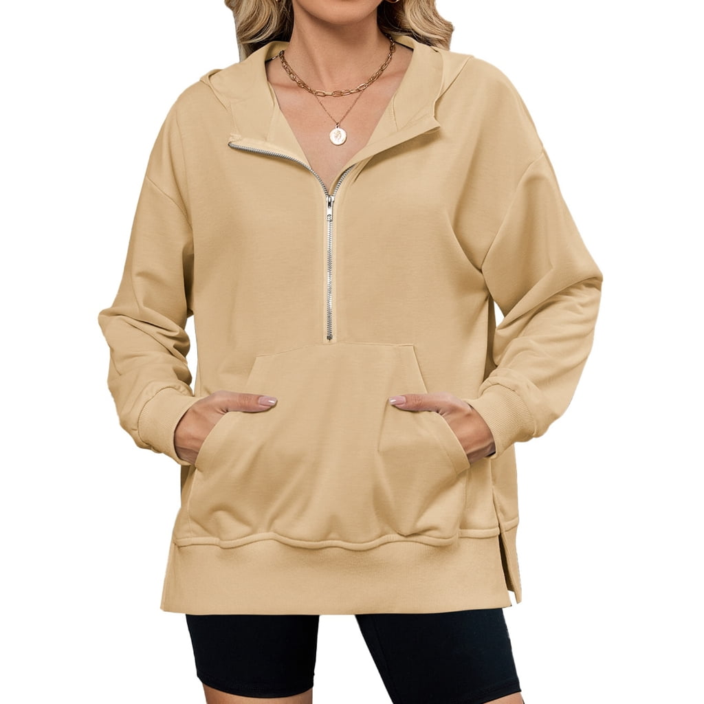 Aellinatey Womens Sweatshirts Half Zip Cropped Pullover Quarter Zipper ...