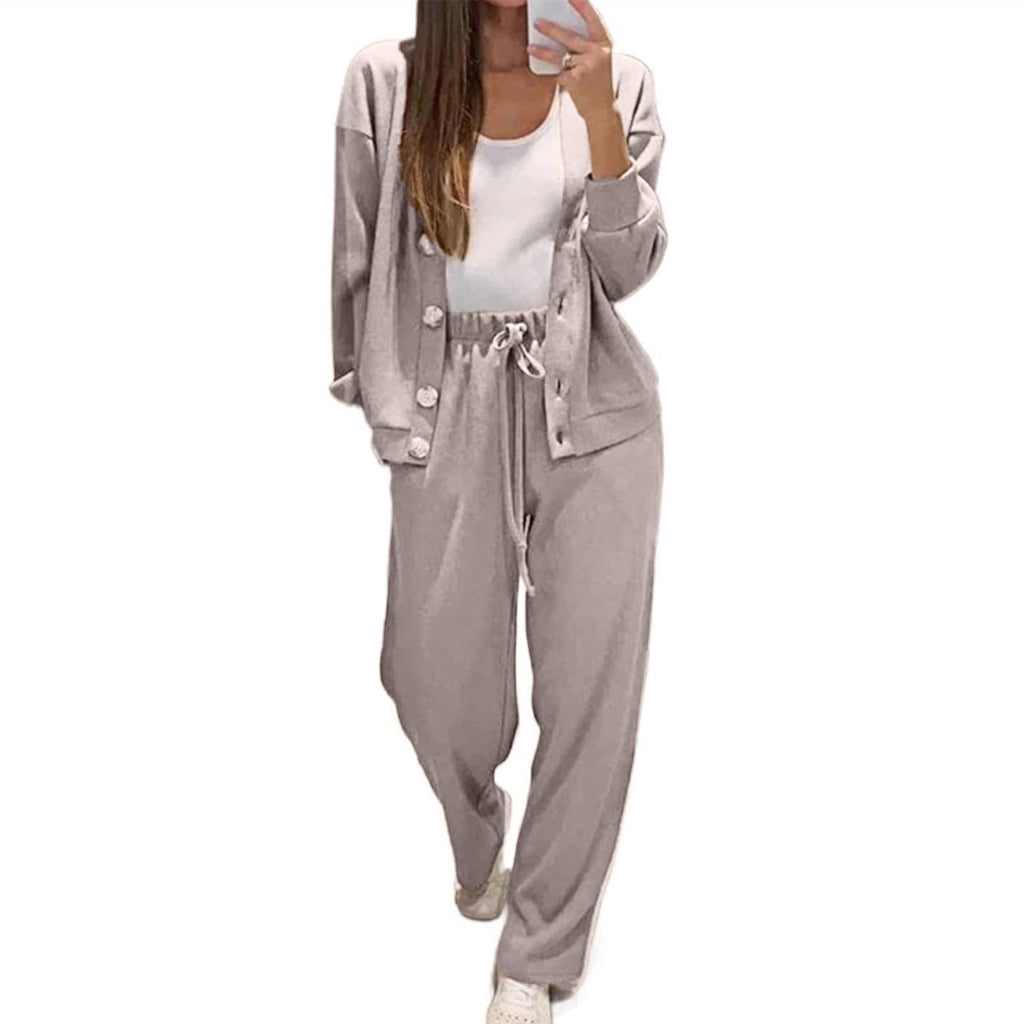 Aellinatey Womens Two Piece Sets Fall Long Pants Button Down Shirts ...