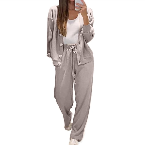 Aellinatey Womens Two Piece Sets Fall Long Pants Button Down Shirts ...