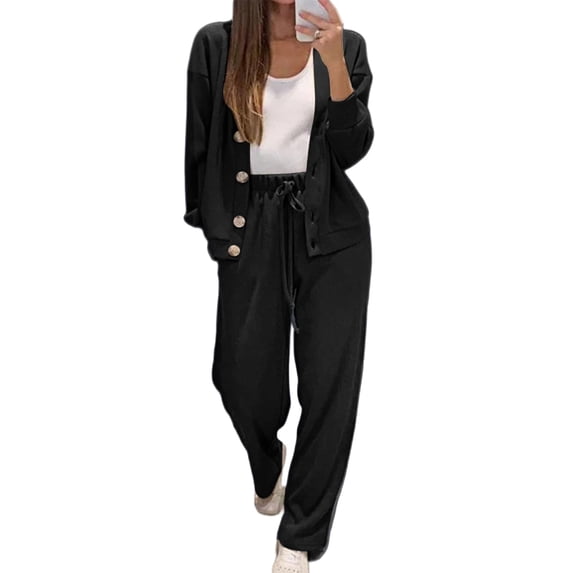 Aellinatey Womens Two Piece Sets Fall Long Pants Button Down Shirts ...