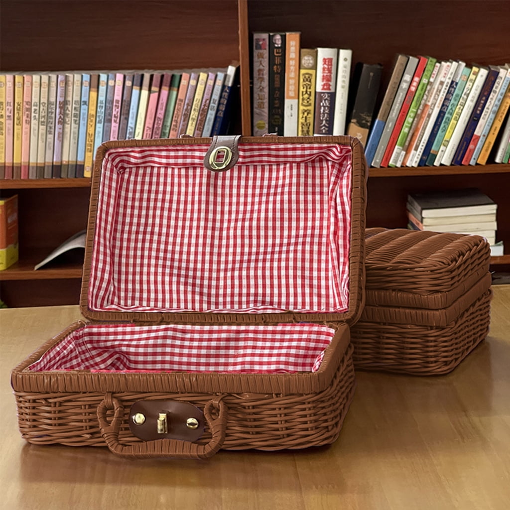 Aellinatey Woven Ratton Makeup Bag Gift Box Travel Cosmetic Bags for ...