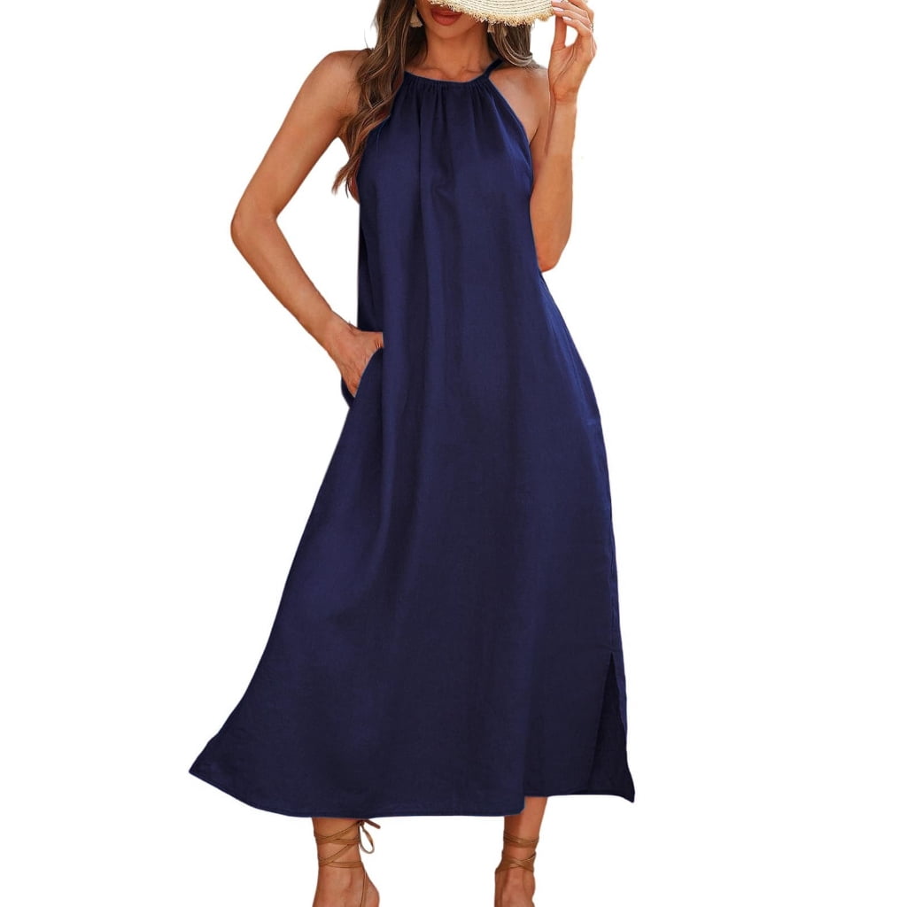 Aellinatey women's linen dress, casual sleeveless loose dress - Walmart.com
