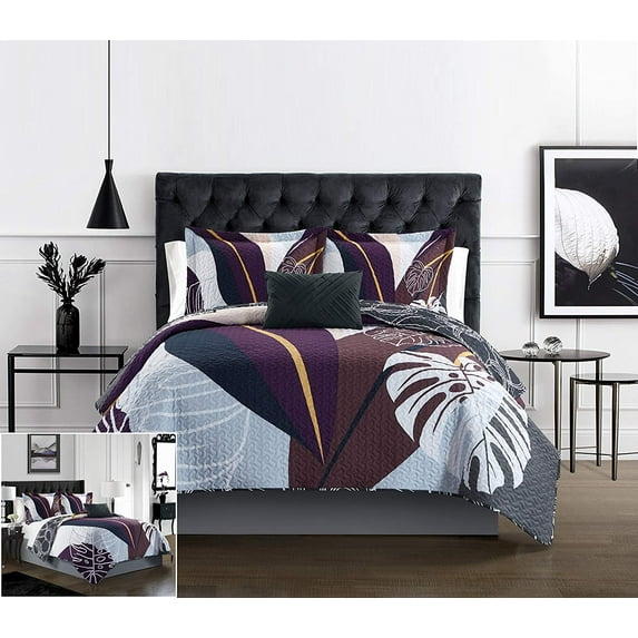 Aello 4 Piece Quilt Set Lar Scale Abstract Floral Pattern Print Bedding ...