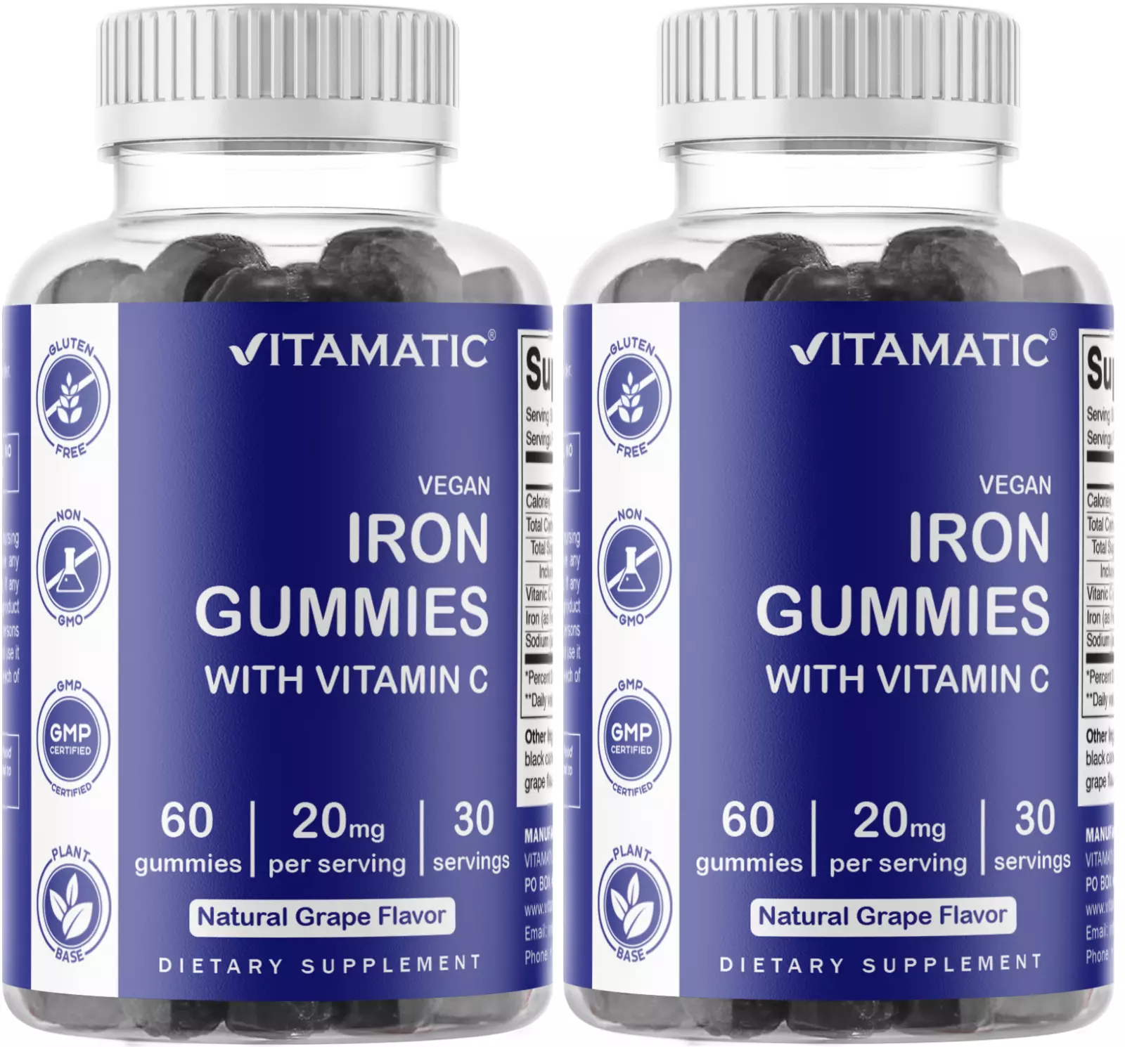 Aelona 2 Pack Vitamatic Iron Gummies Supplement for Women & Men 20mg ...