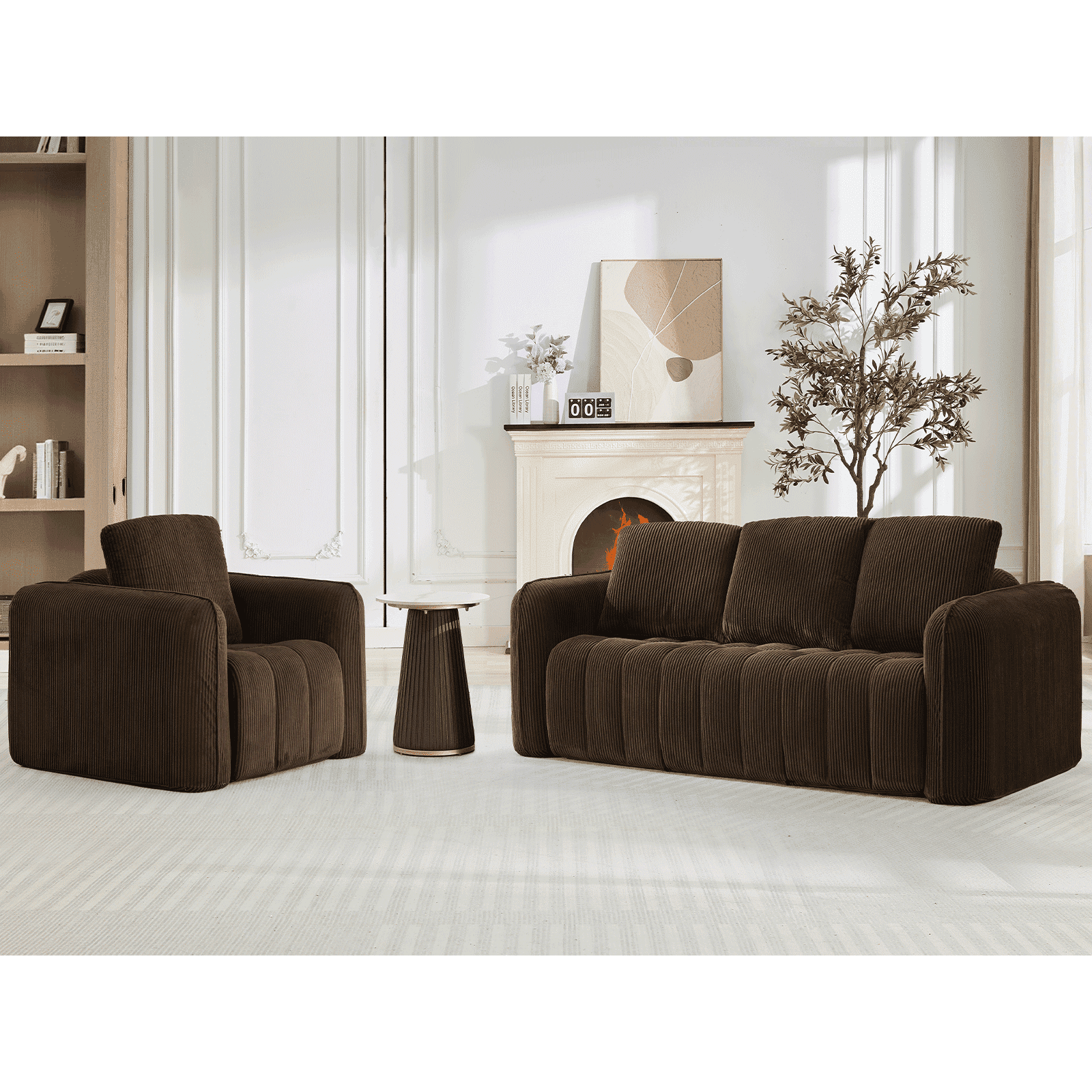 Aemeios 2-Piece Sectional Boneless Sofa Sets, Living Room Corduroy ...