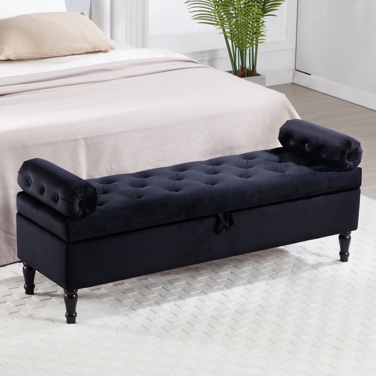 Aemeios 57'' Storage Bench for End of Bed Upholstered Velvet Tufted ...