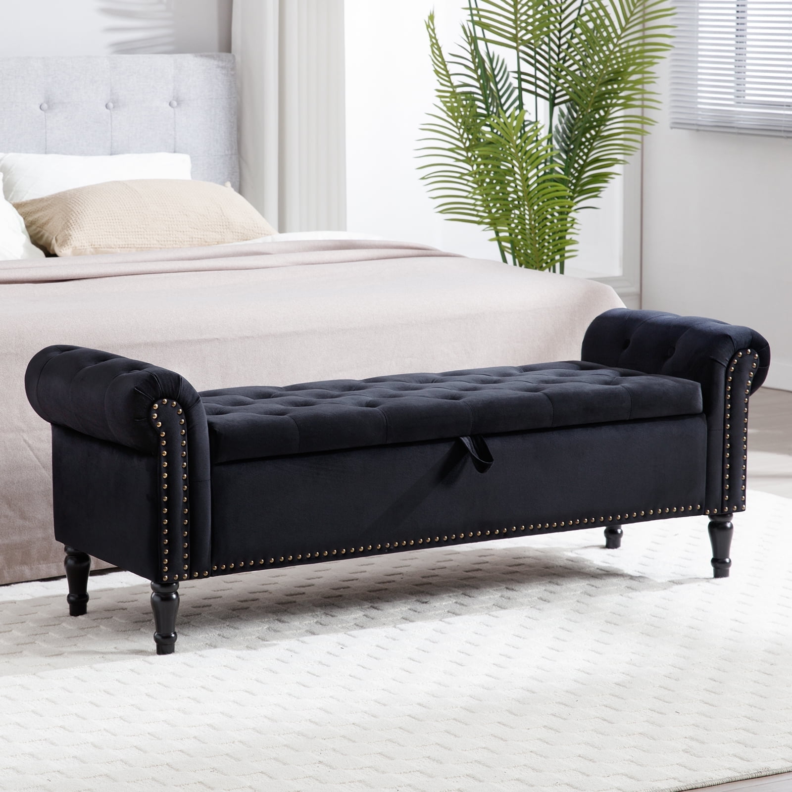 Aemeios 67" Velvet Storage Bench Upholstered Button-Tufted End of Bed ...