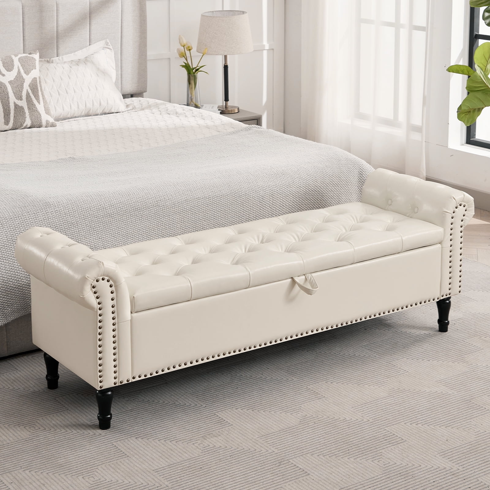 Aemeios 67" Faux Leather Storage Bench Upholstered Button-Tufted End of ...