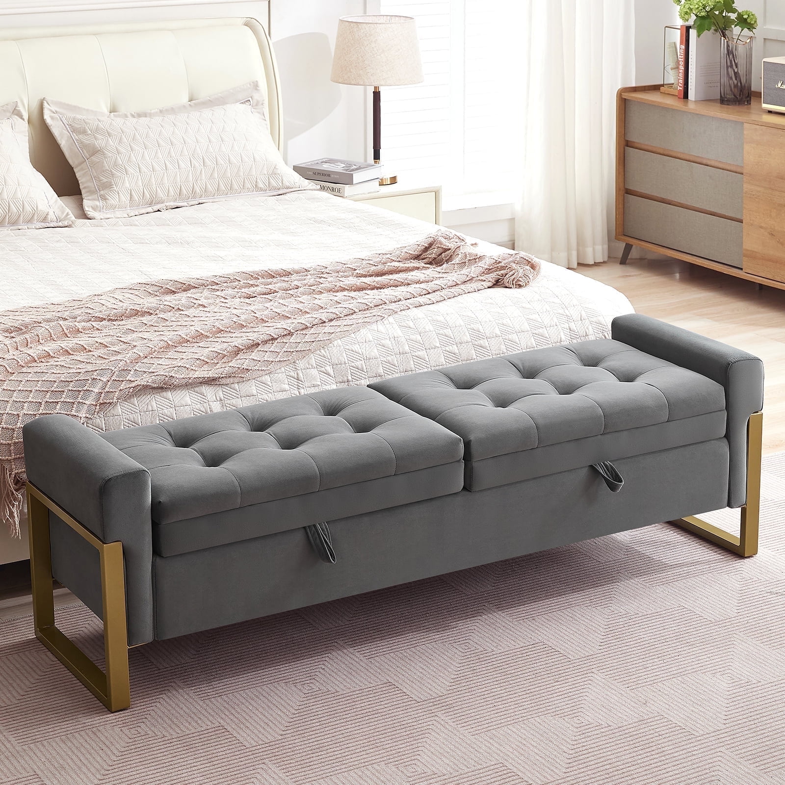 Aemeios 67" Velvet Storage Bench for Bedroom End of Bed with Double ...
