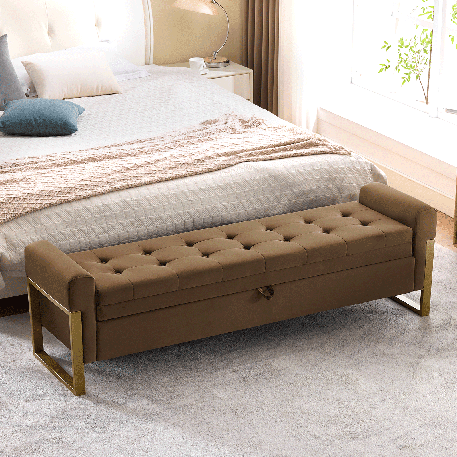 Aemeios 67" Velvet Storage Bench for Bedroom End of Bed with Single Lid ...