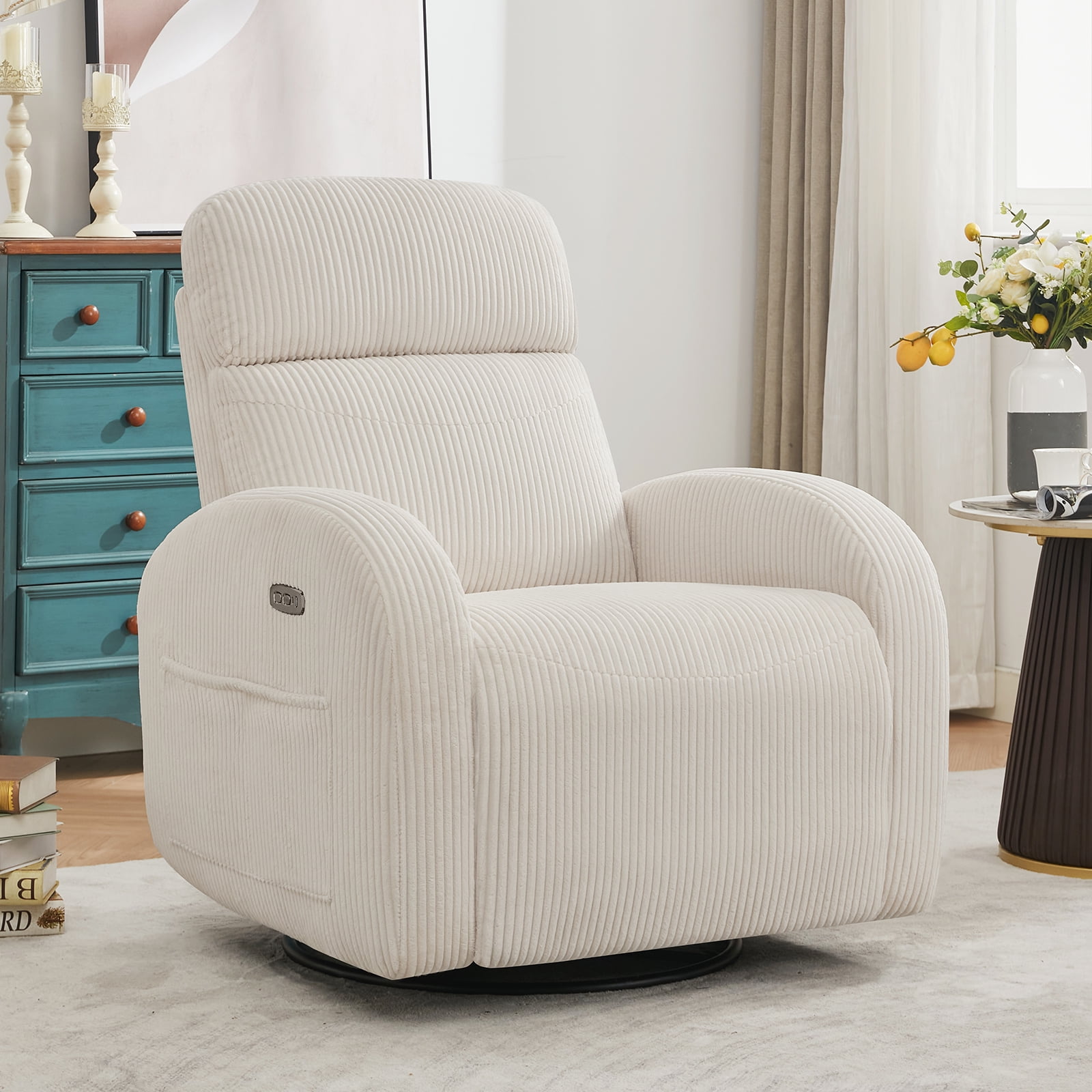 Aemeios Corduroy Swivel Rocker Glider Power Recliner Nursery Rocking ...