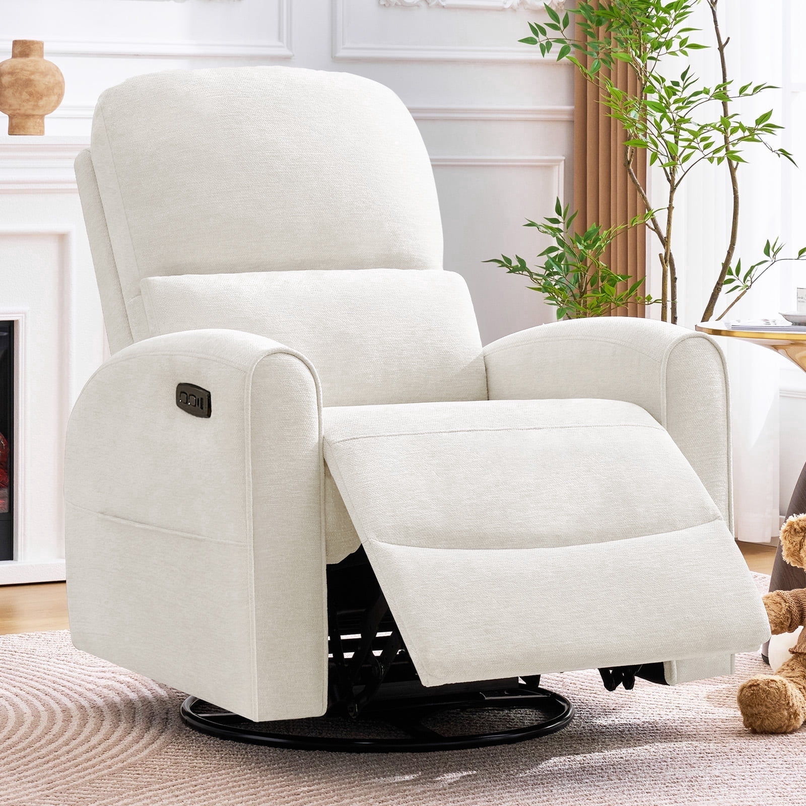 Aemeios Power Recliner Swivel Rocker Glider Chair, Nursery, White ...