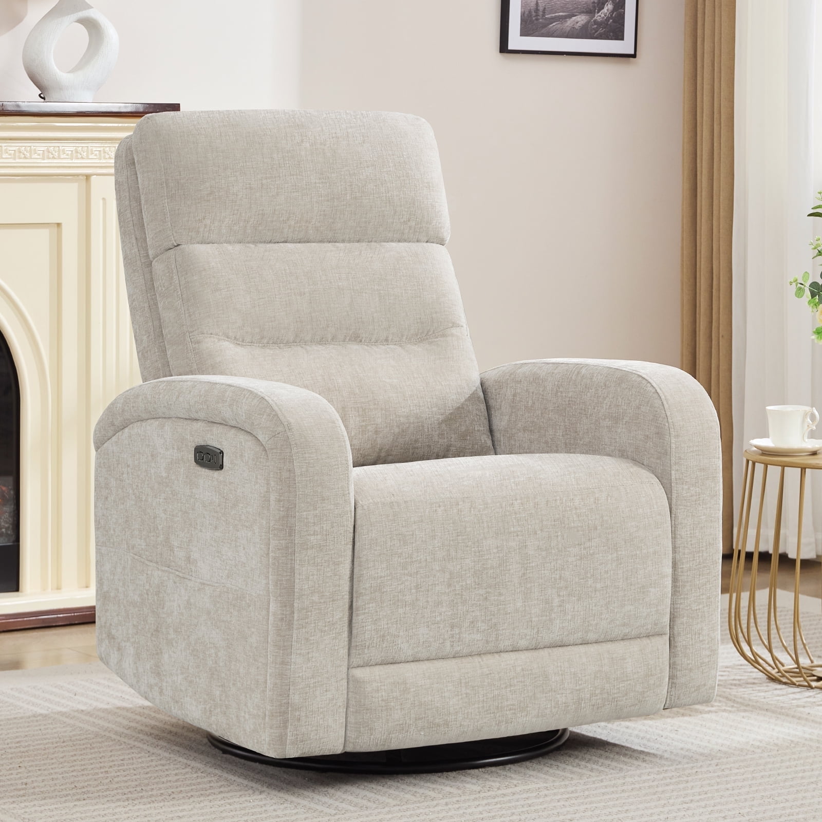 Aemeios Swivel Chenille Rocker Glider Power Rocking Recliner with USB ...
