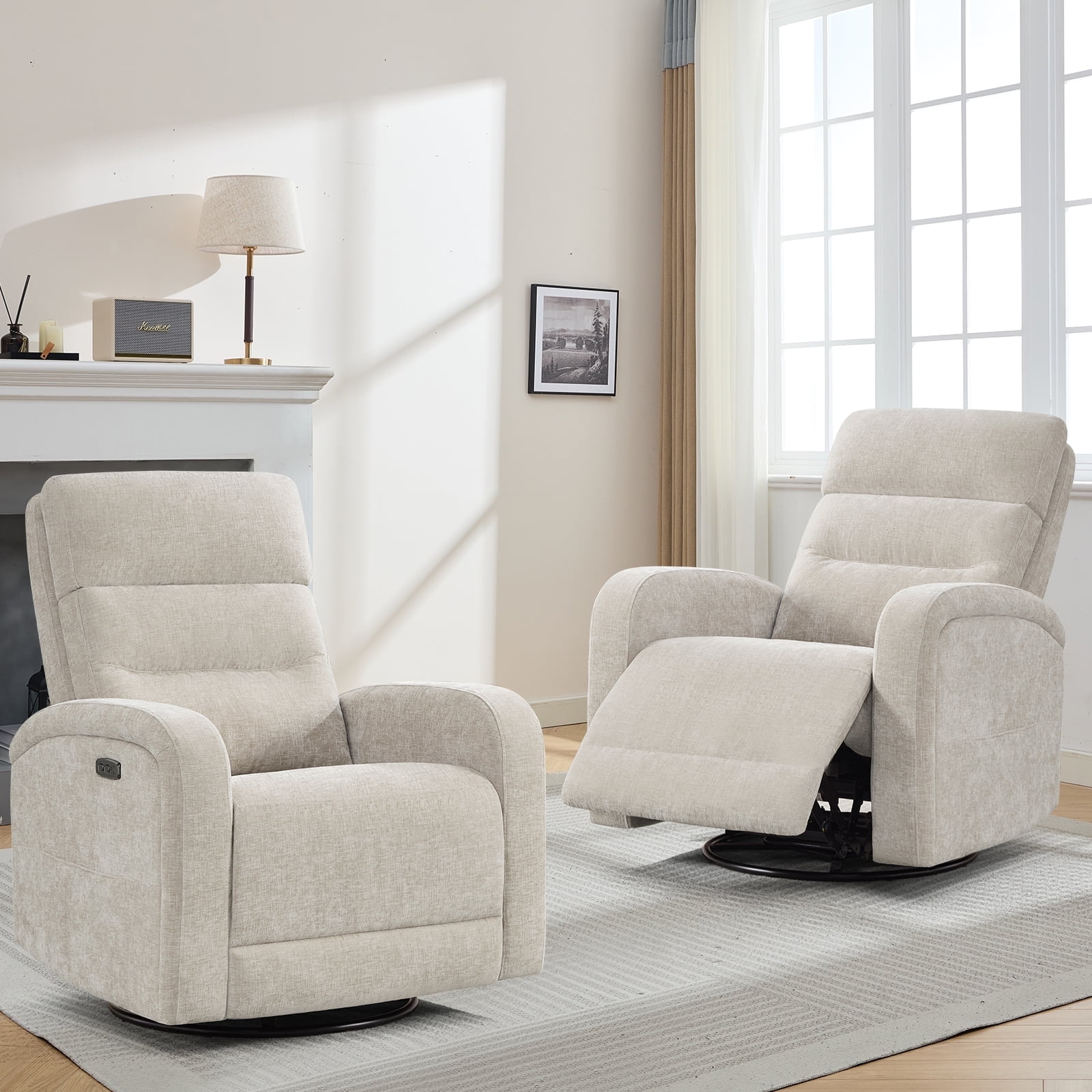 Aemeios Swivel Chenille Rocker Glider Power Rocking Recliner with USB ...