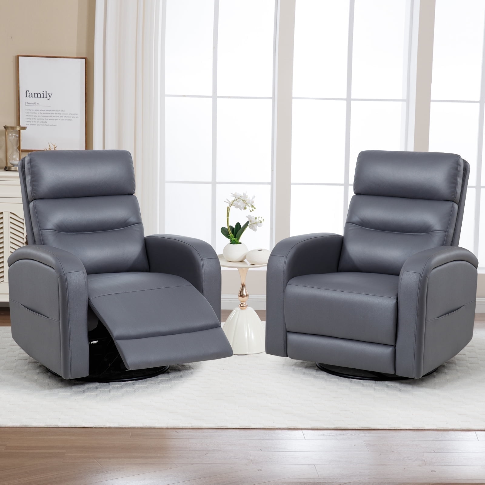 Aemeios Swivel Faux Leather Rocker Glider Manual Rocking Recliner with ...