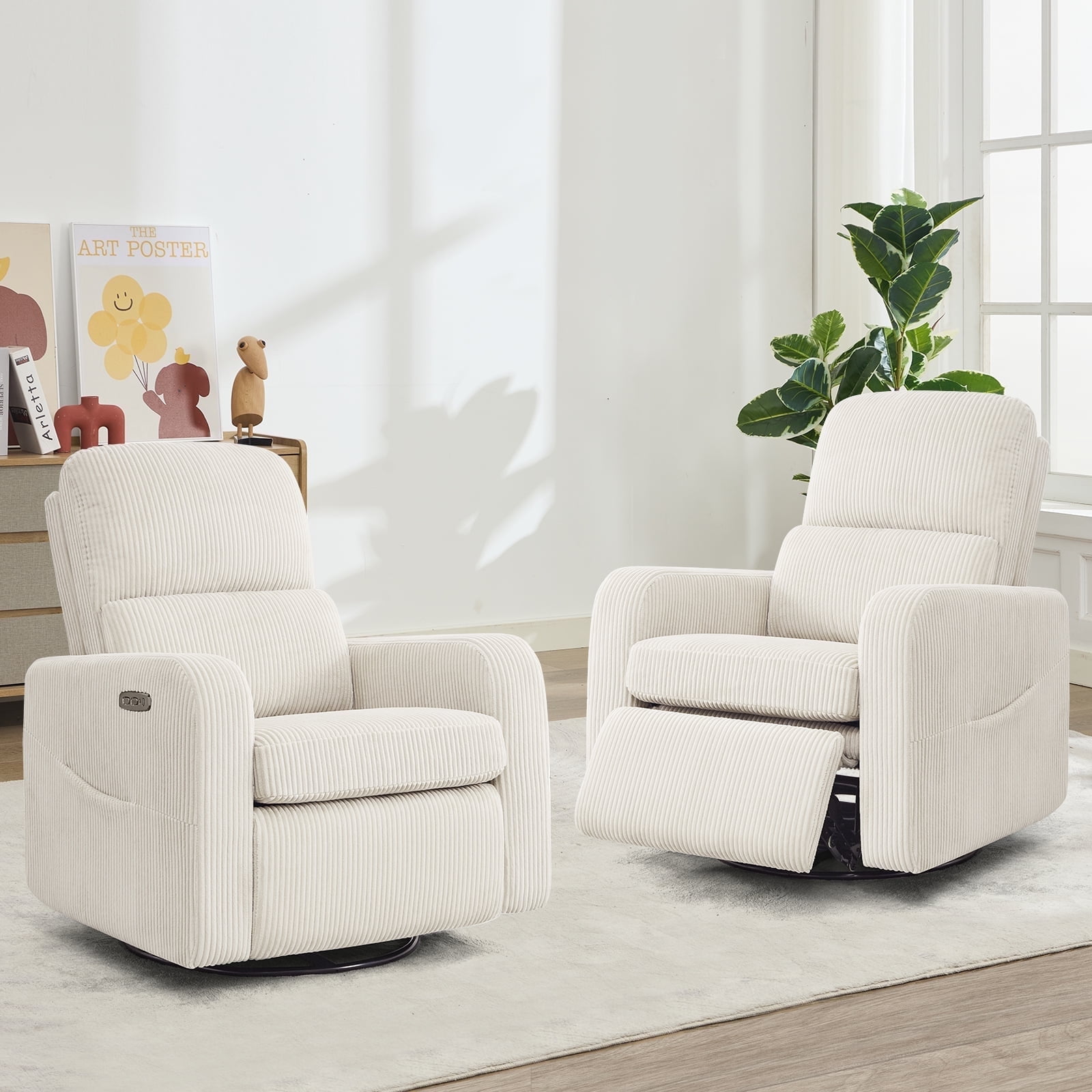 Aemeios Swivel Power Recliner Chair Corduroy Nursery Glider Rocking ...