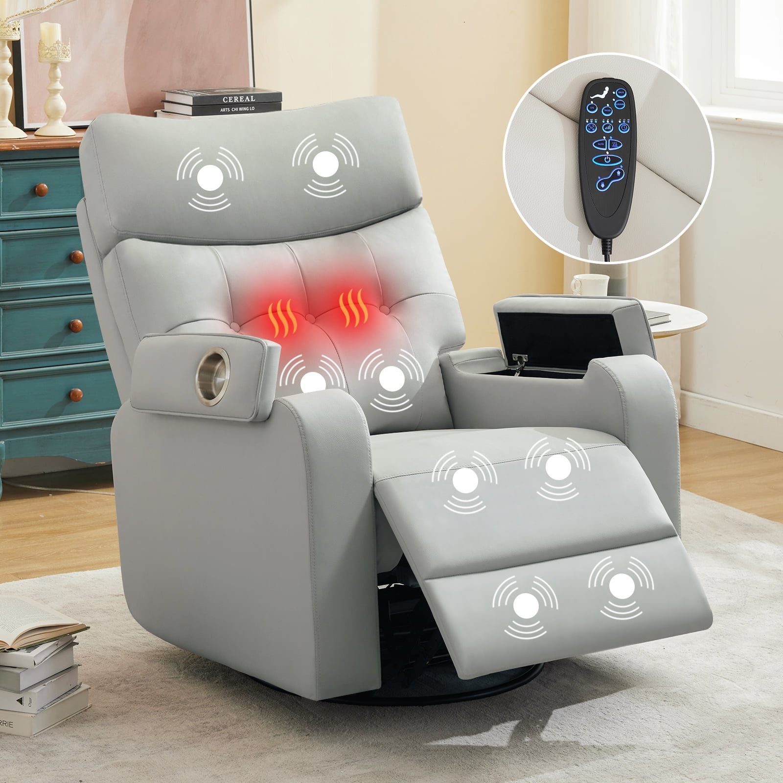 Aemeios Swivel Power Recliner Chair with Massage and Heat, Single ...