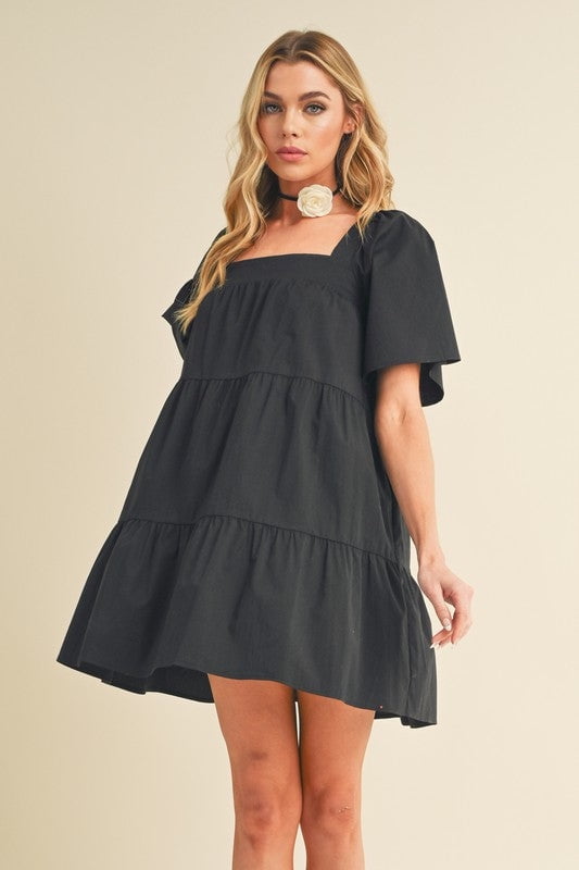 Aemi + Co Square Neck Half Sleeve Tiered Dress - Walmart.com