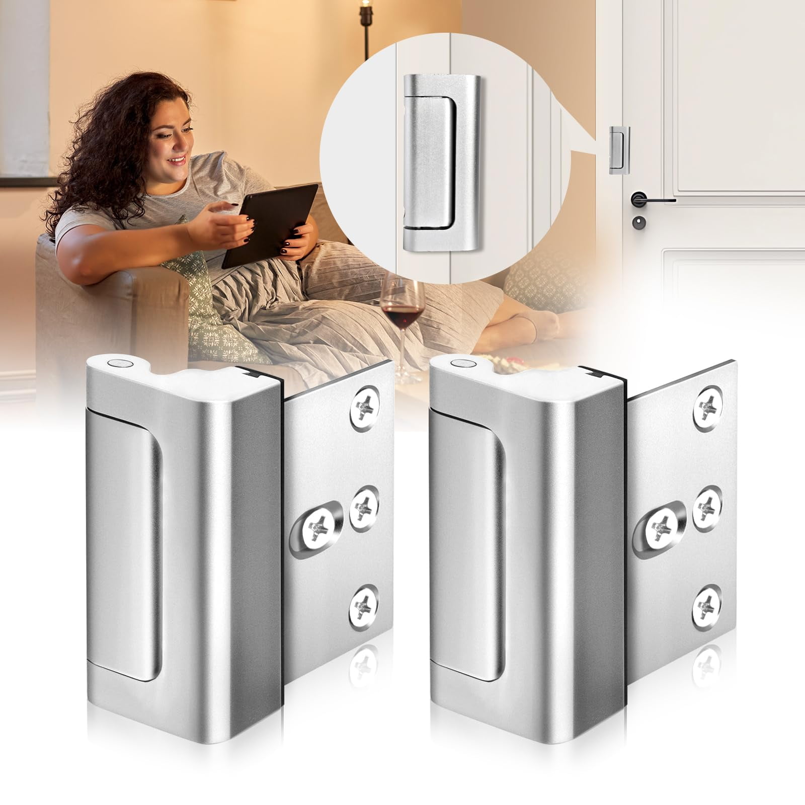 Aenfaiy Door Reinforcement Lock (2 Pack) Home Apartment Security Door ...