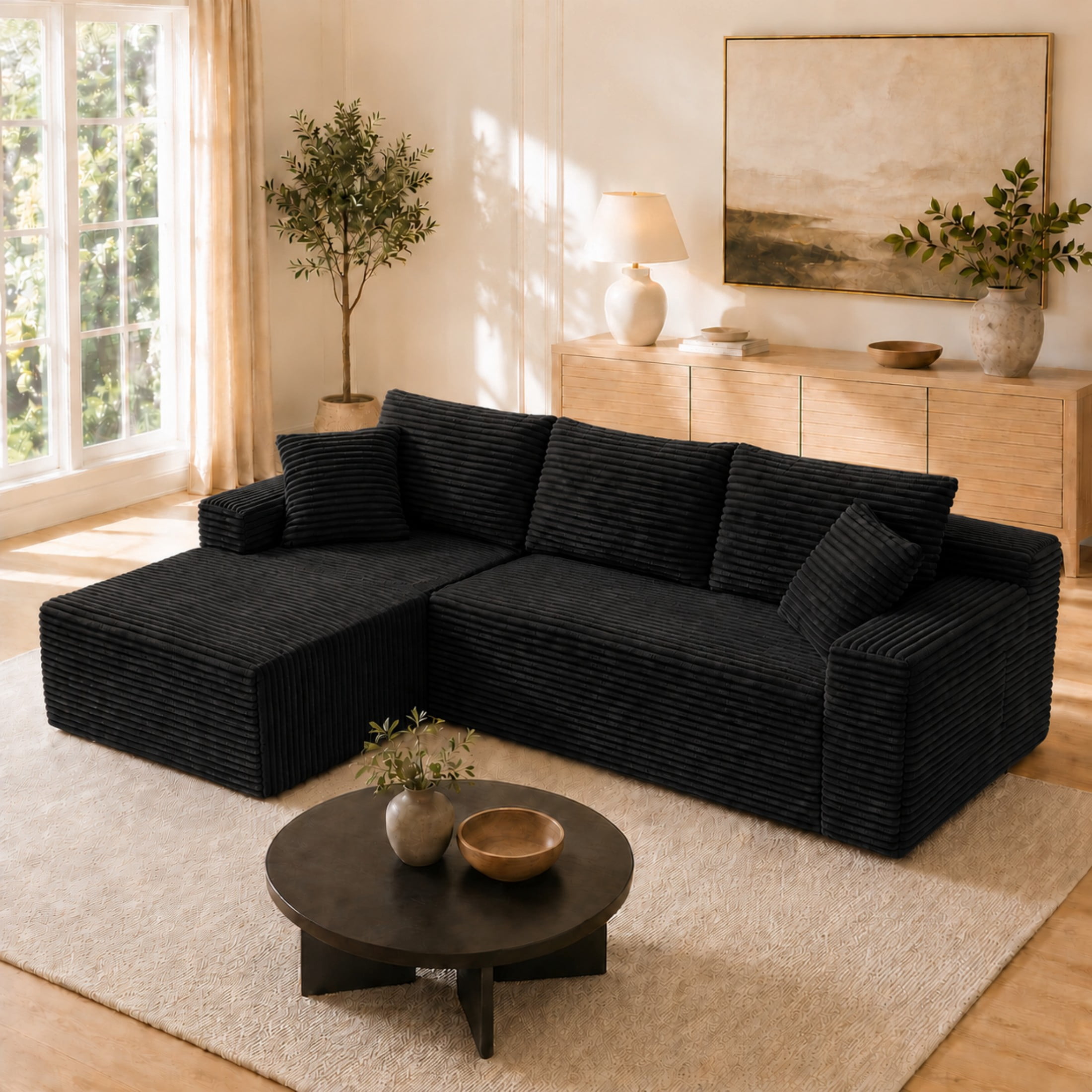 Aenkyo 106 Inch Corduroy L-Shaped Cloud Sectional Sofa with Reversible ...