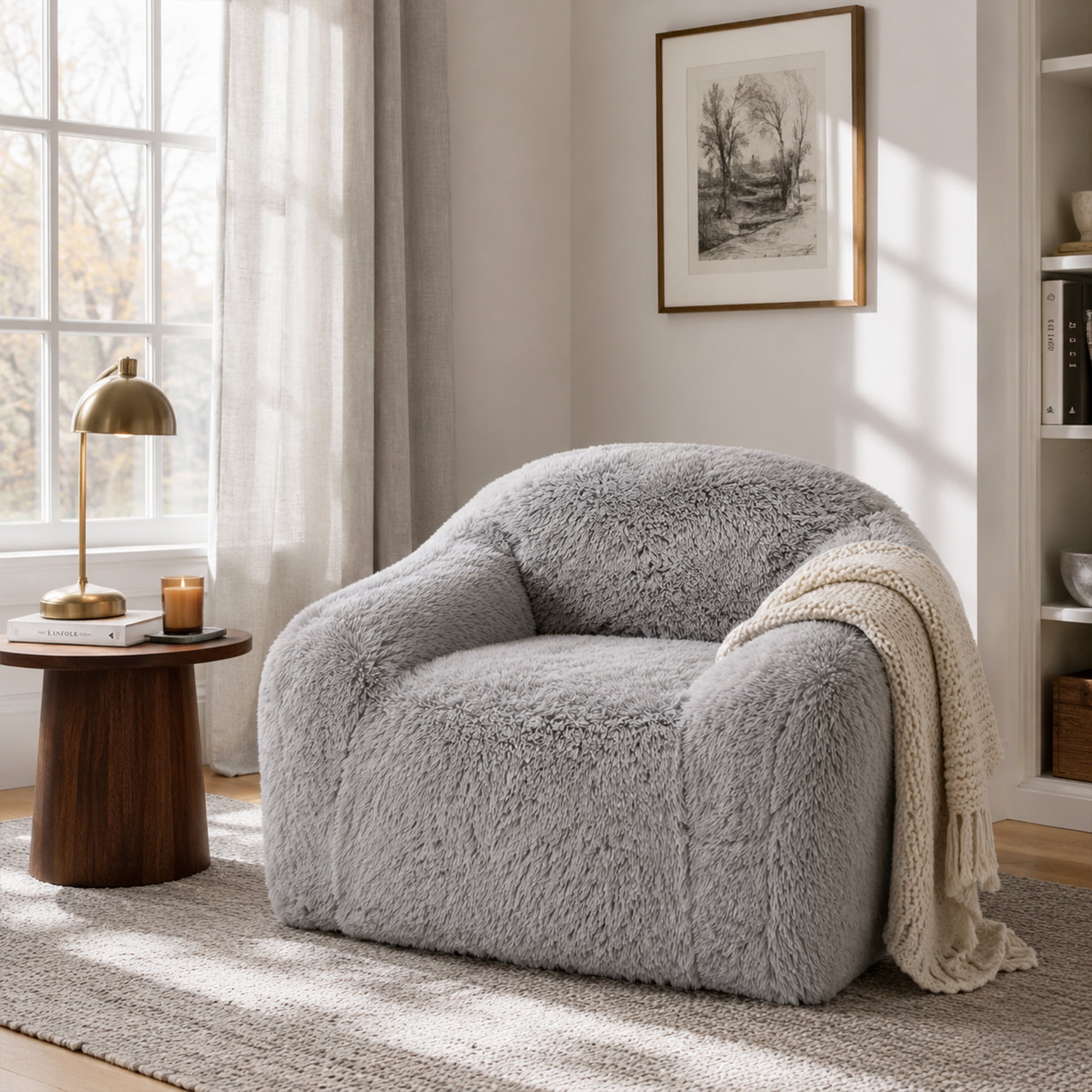 Aenkyo 40.6 Inch Faux Fur Single Sofa Chair, Comfy Lounge Chair in a ...