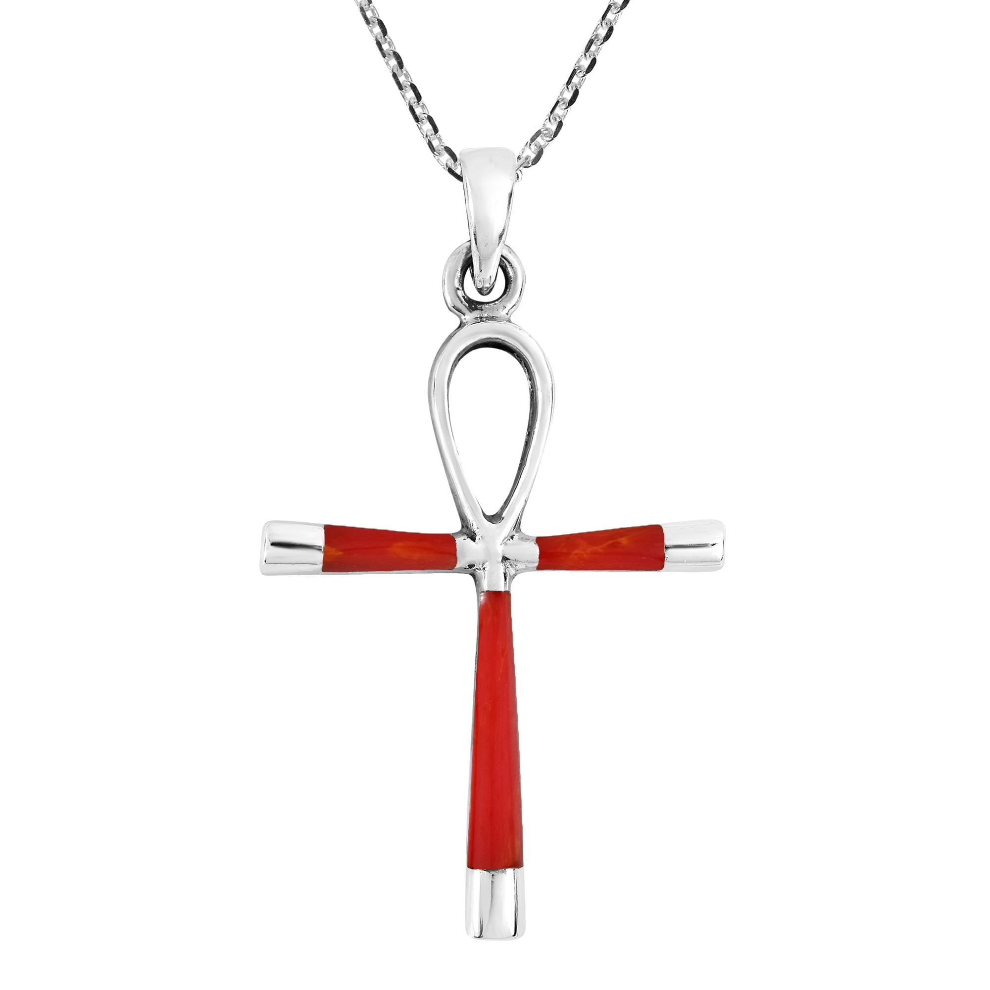 AeraVida Ancient Egyptian Ankh Hieroglyph Red Coral Sterling Silver ...