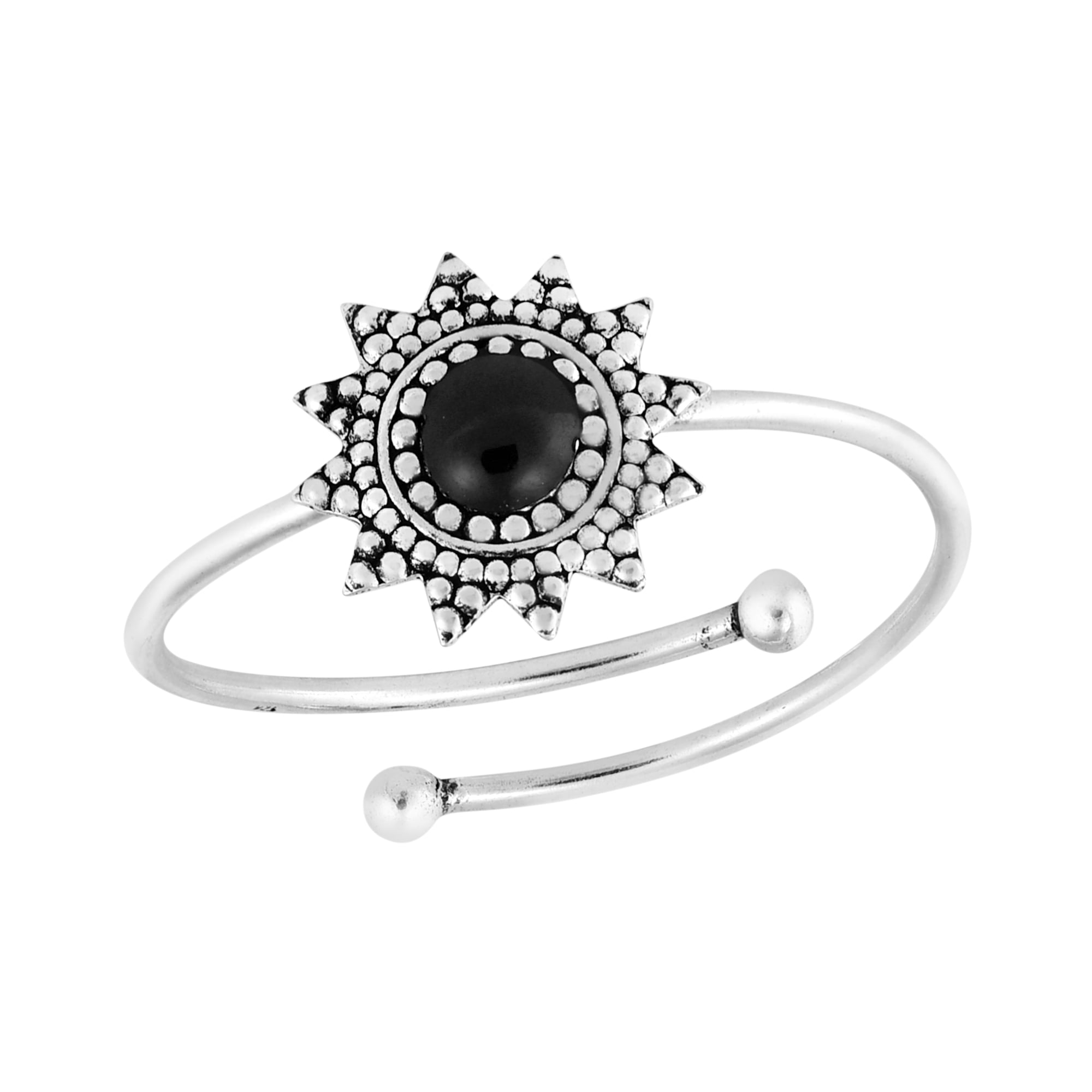 AeraVida Black Sun Stone Balinese Ray Wrap Sterling Silver Ring-8 ...