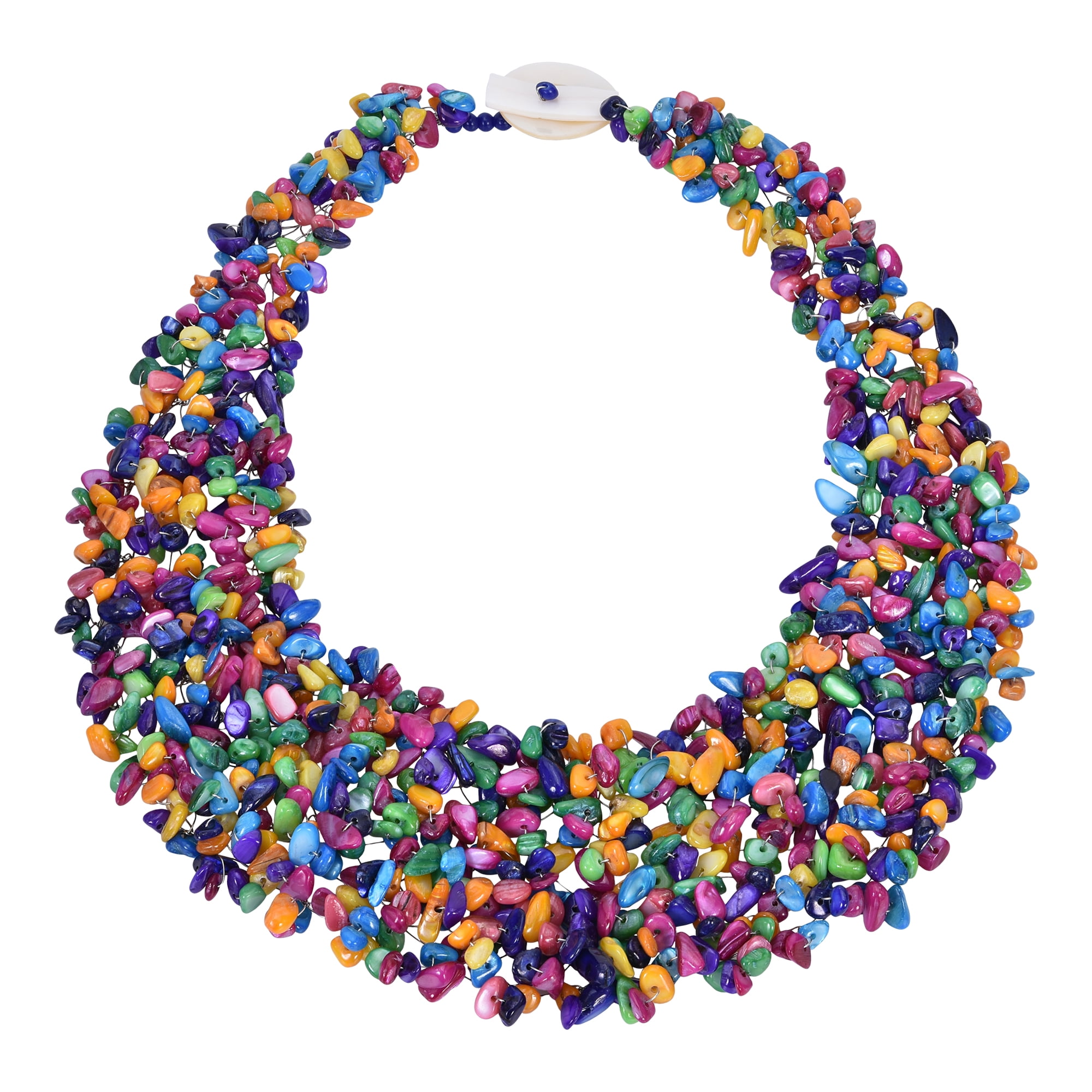 Aeravida Colorful Rainbow Seashell Beads Bohemian Chic Bib Statement