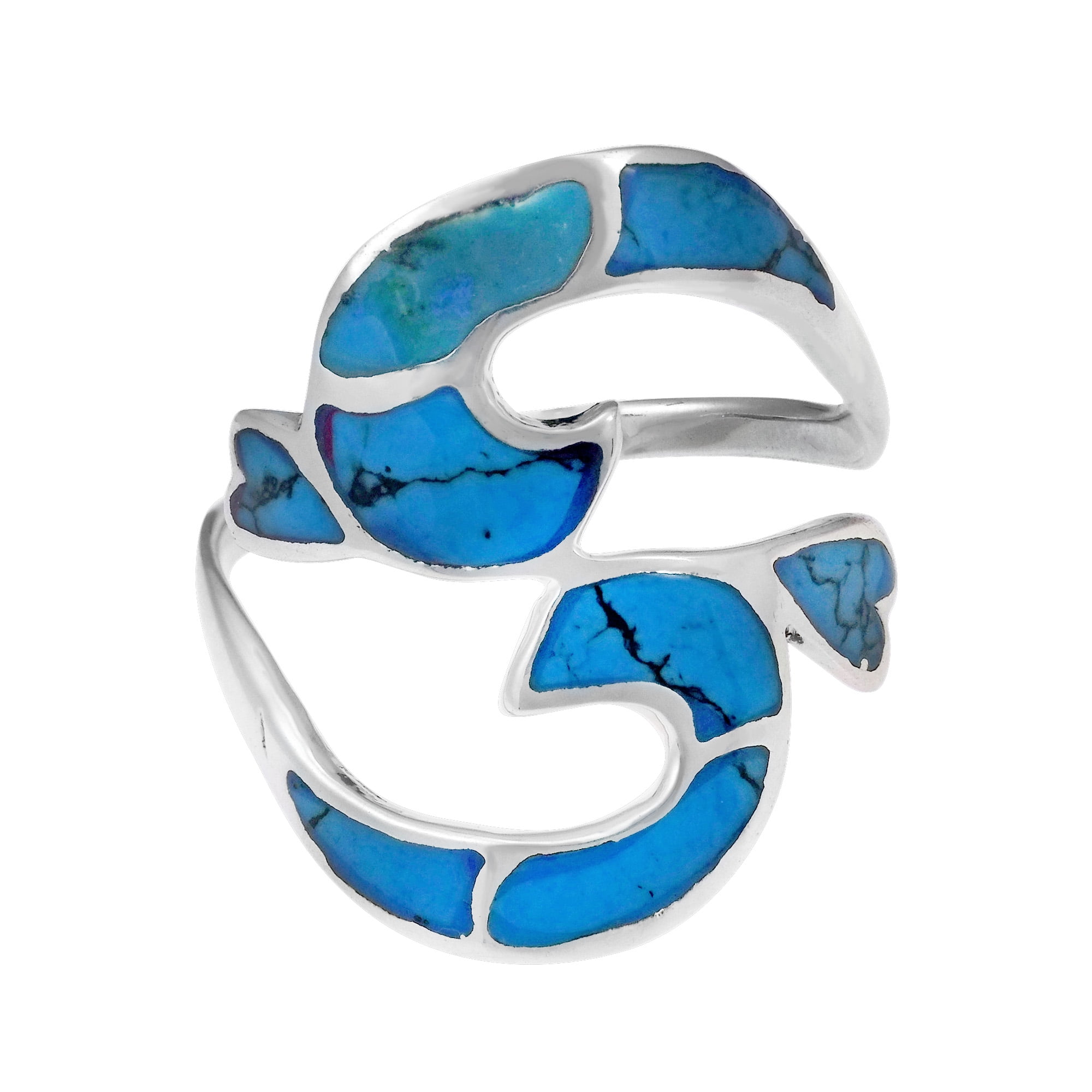 AeraVida Divine Aum or Om Symbol Blue Turquoise Inlay .925 Silver Ring ...