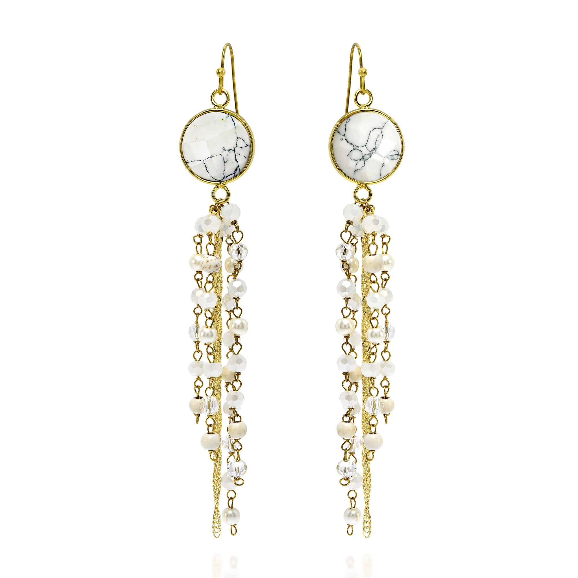 AeraVida Enchanted White Howlite Stone with Pearls and Crystals Tassel ...