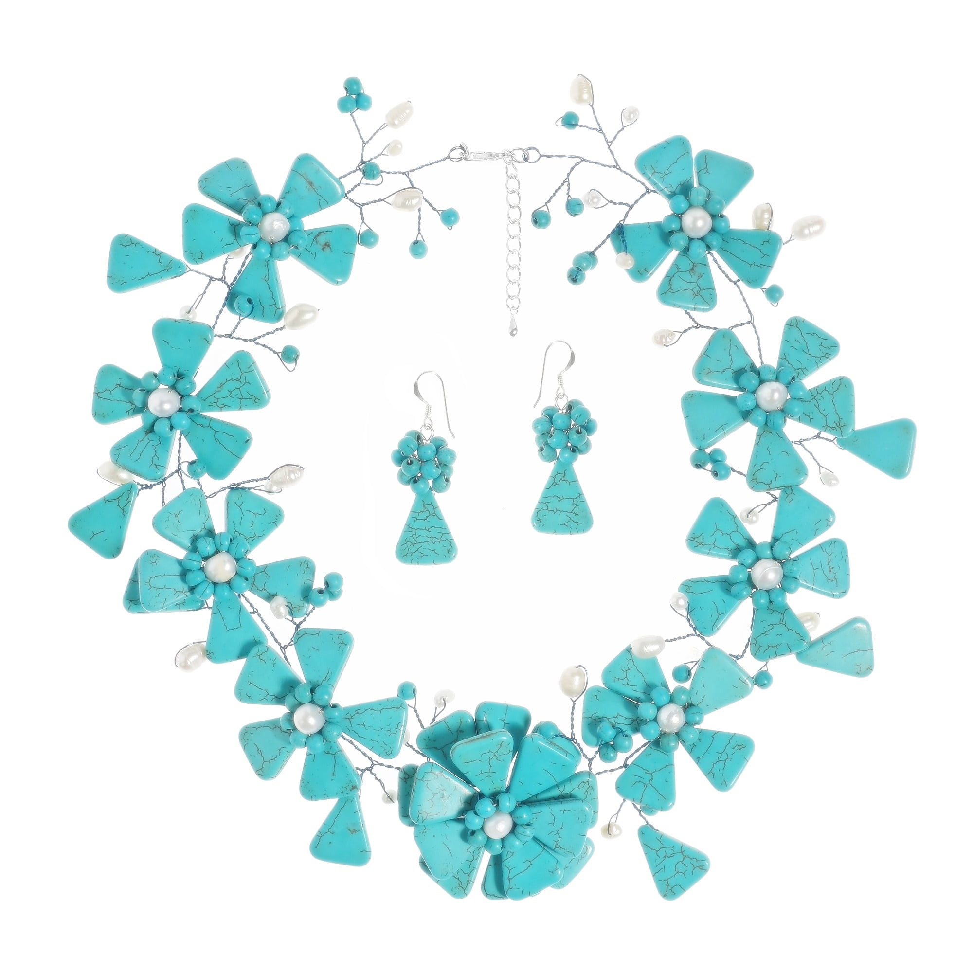 AeraVida Floral Link Modern Turquoise Statement Jewelry Set for Female ...