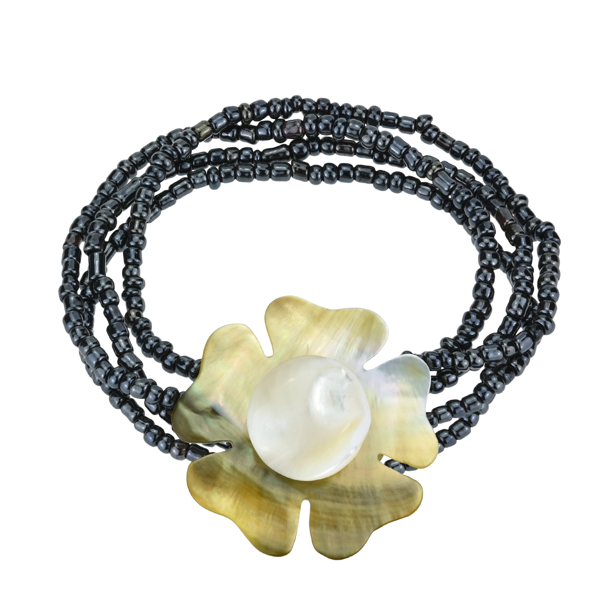 AeraVida Ocean Flower Natural Seashell and Bead Floral Bracelet ...