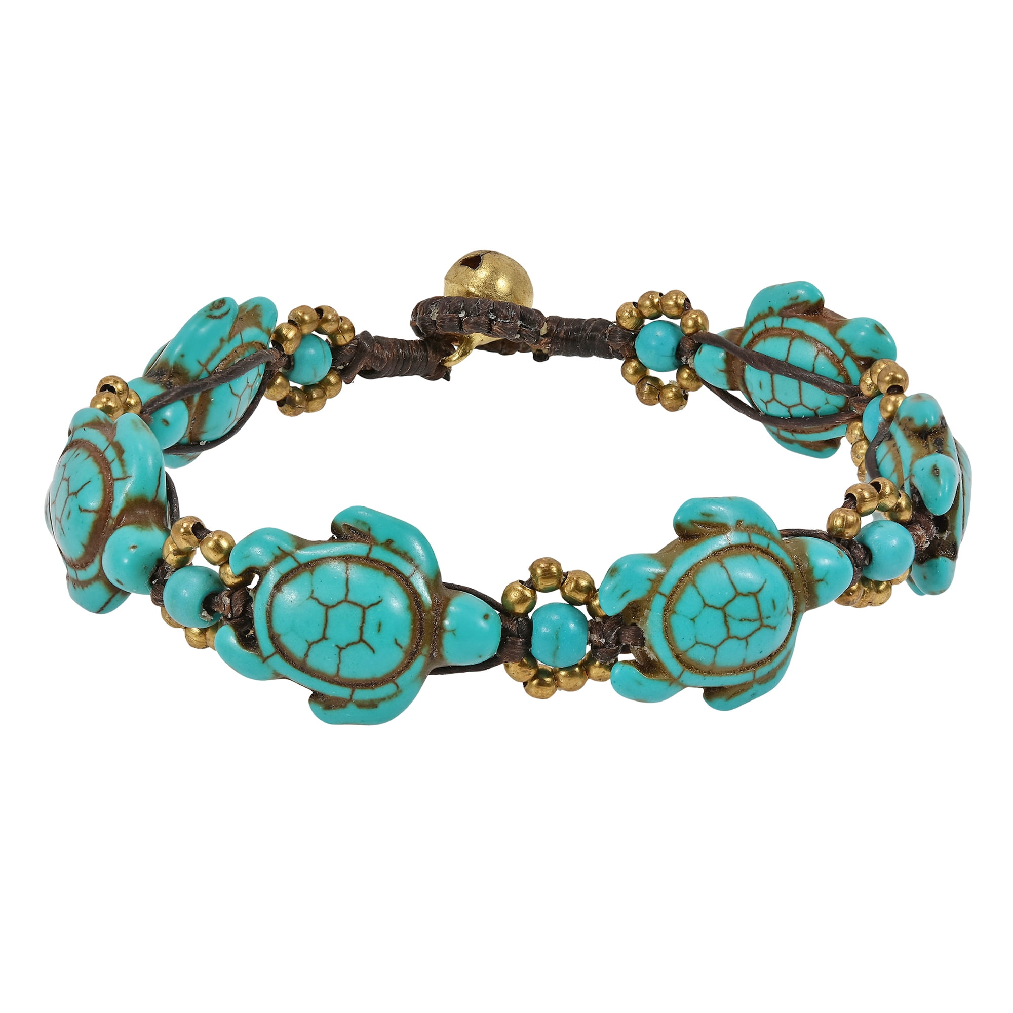 AeraVida Swimming Green Turquoise Sea Turtles & Brass Beads Jingle Bell ...