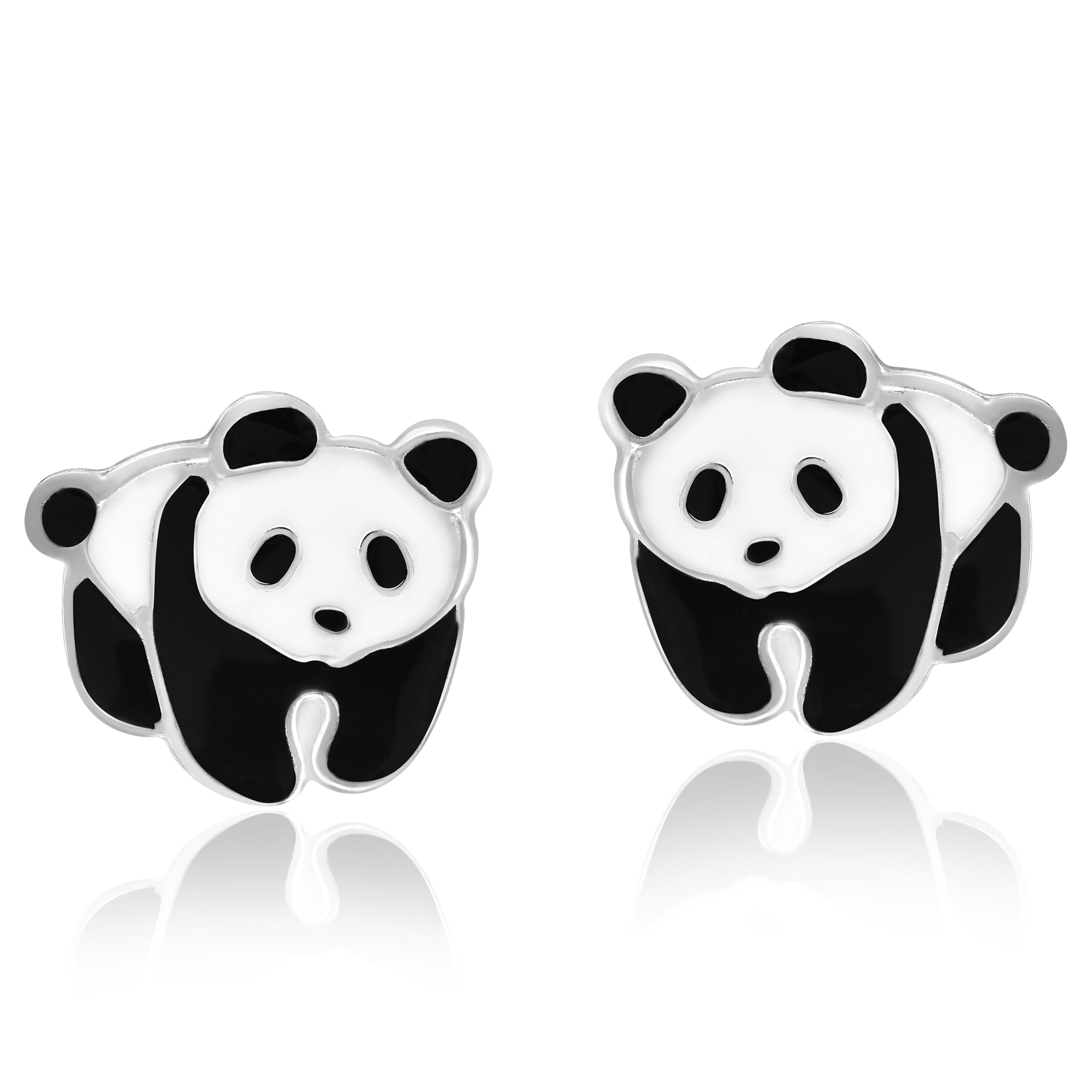 Aeravida Adorable Panda Bear Colored Enamel .925 Sterling Silver Stud ...