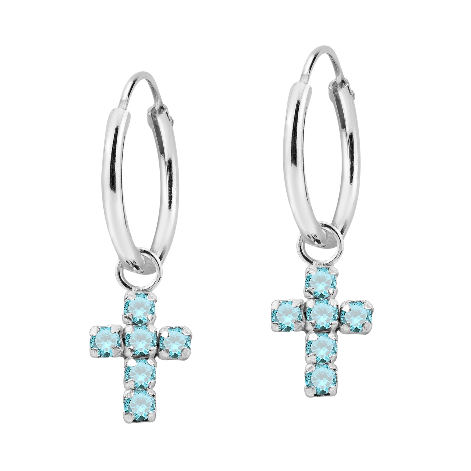 Aeravida Blue CZ Cross Dangle Sterling Silver Hoop Earrings | Women's ...