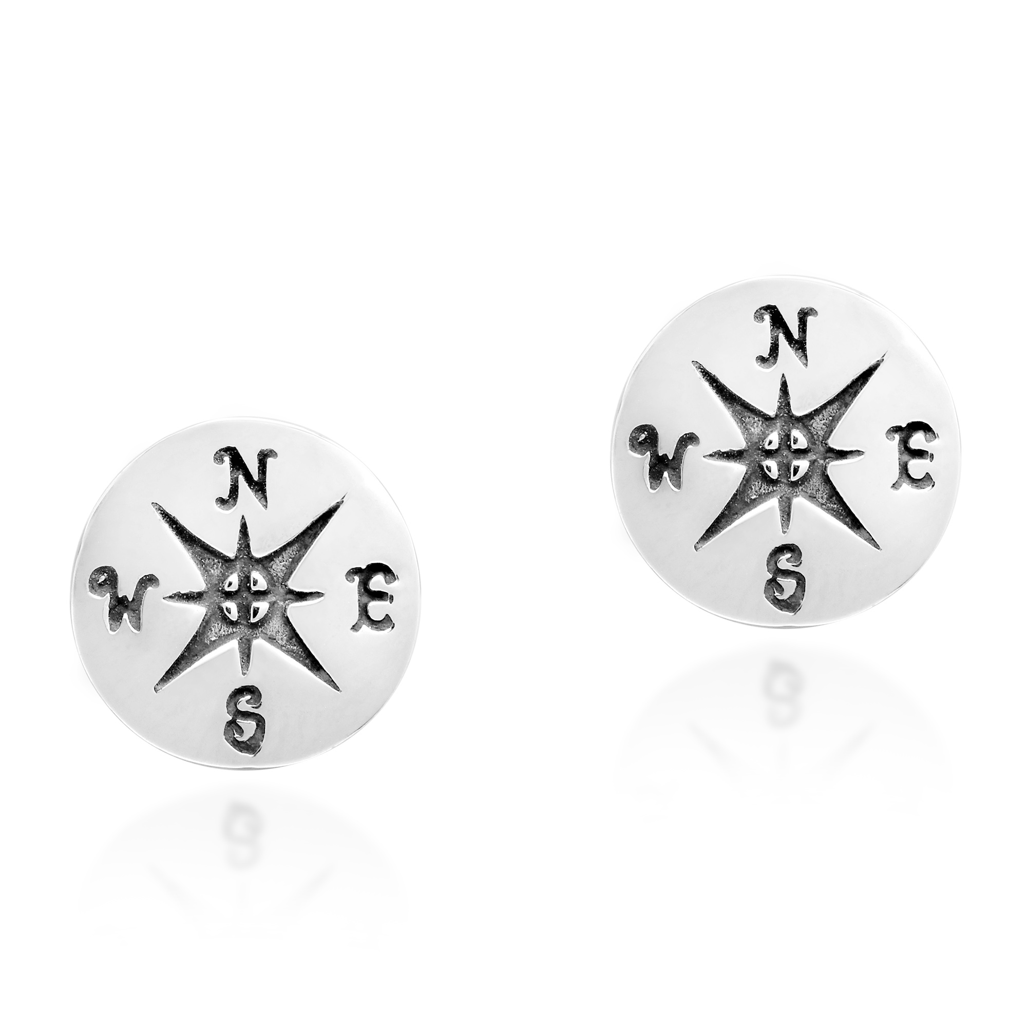 Aeravida Wanderer’s Compass .925 Sterling Silver Stud Earrings ...