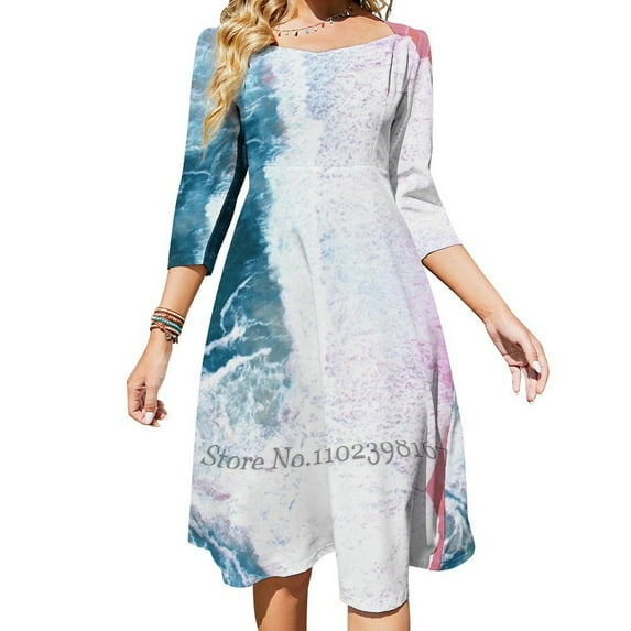 Aerial Beach Ocean Waves Square Neck Dress New Plus Size Elegant Women ...