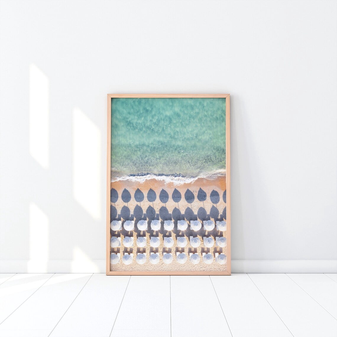 Aerial Beach Poster Turquoise Ocean Wall Art Umbrellas Coastal Poster ...