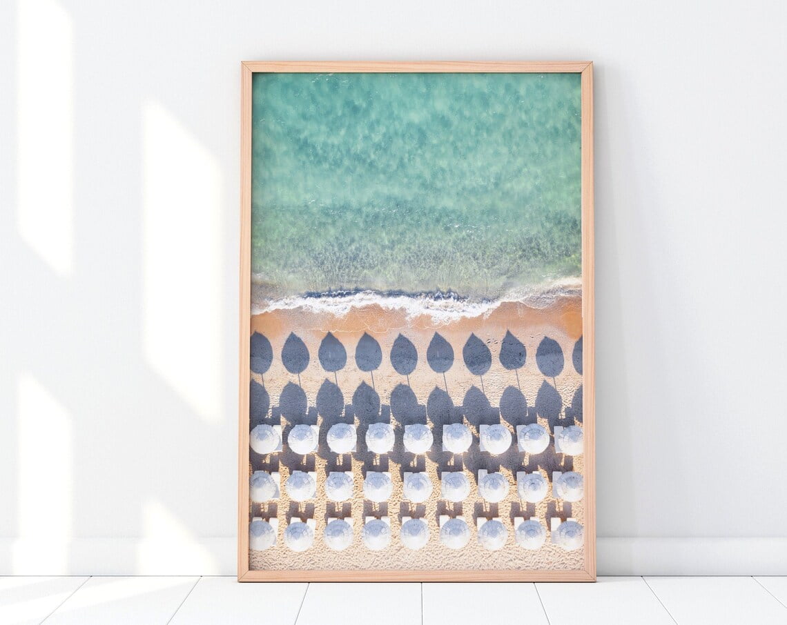 Aerial Beach Print, Turquoise Ocean, Beach Umbrellas Poster, Coastal ...